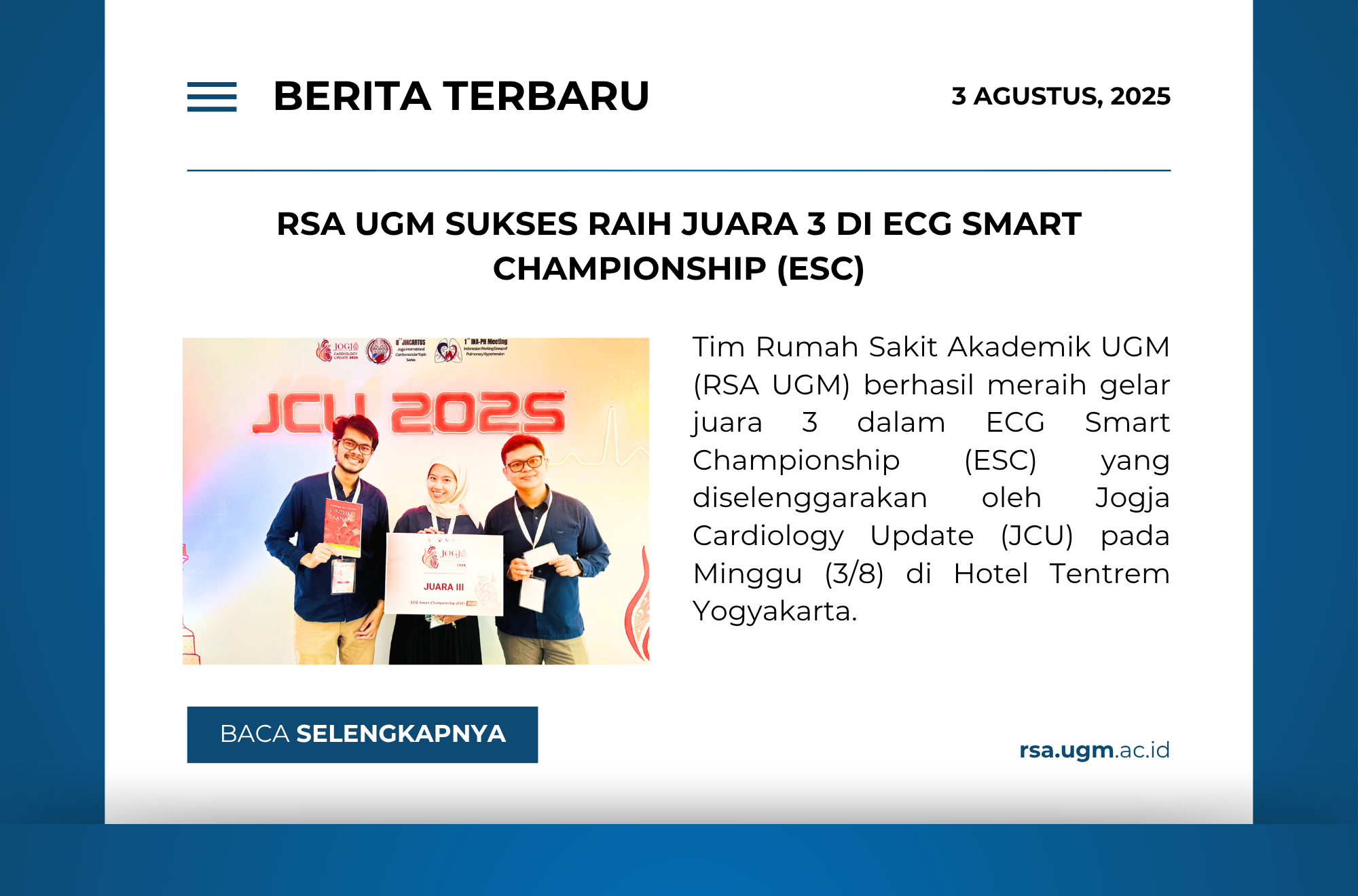 RSA UGM Raih Juara 3 di ECG Smart Championship 2025 | Rumah Sakit Akademik UGM