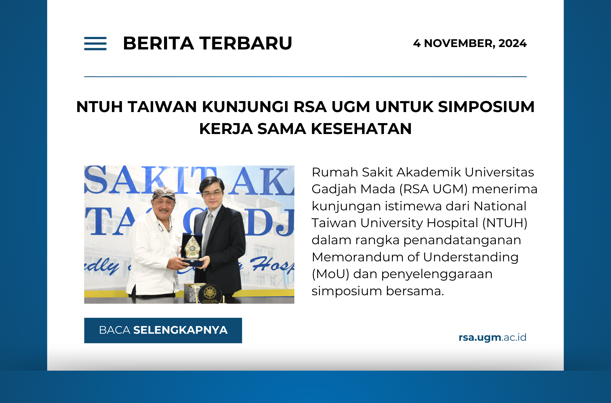 NTUH Taiwan Kunjungi RSA UGM untuk Penandatanganan MoU dan Simposium ...