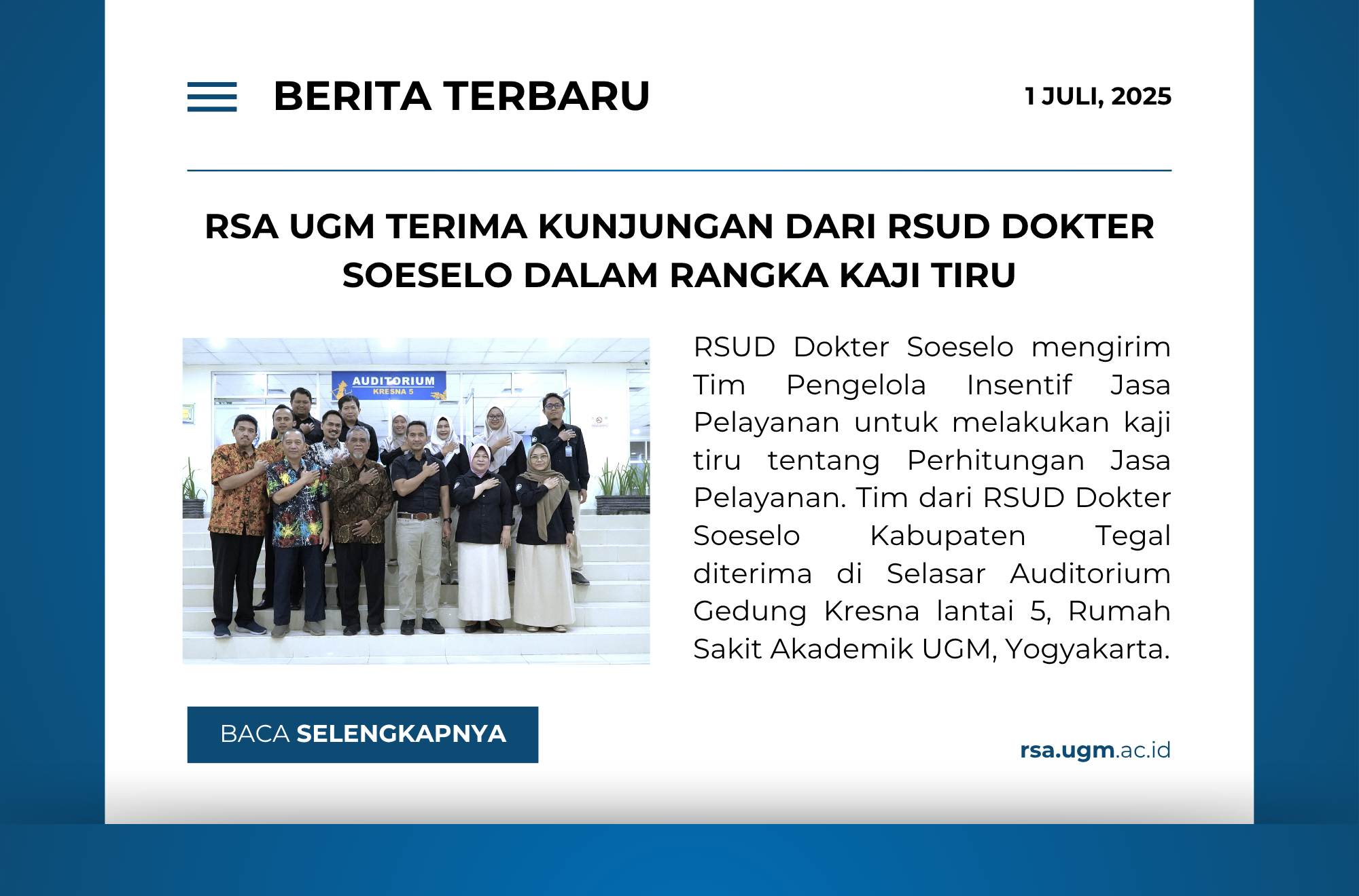 RSA UGM Terima Kunjungan dari RSUD Dokter Soeselo Dalam Rangka Kaji ...