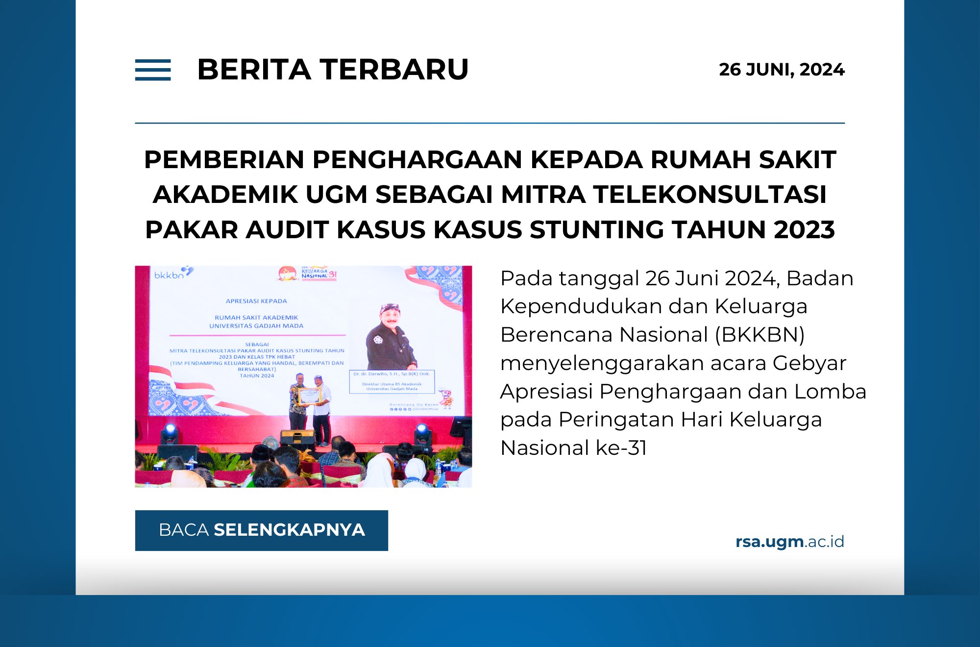 Pemberian Penghargaan Kepada RSA UGM sebagai Mitra Telekonsultasi Pakar ...