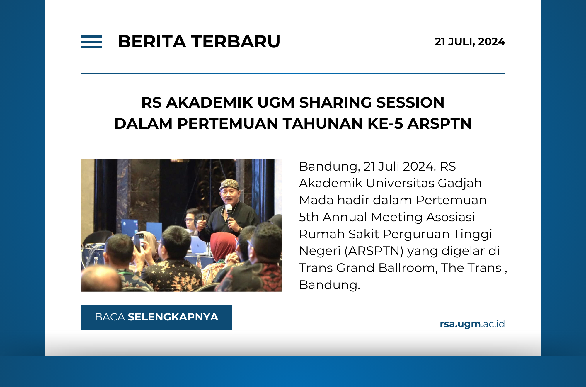RS AKADEMIK UGM SHARING SESSION Dalam Pertemuan Tahunan ke-5 ARSPTN ...